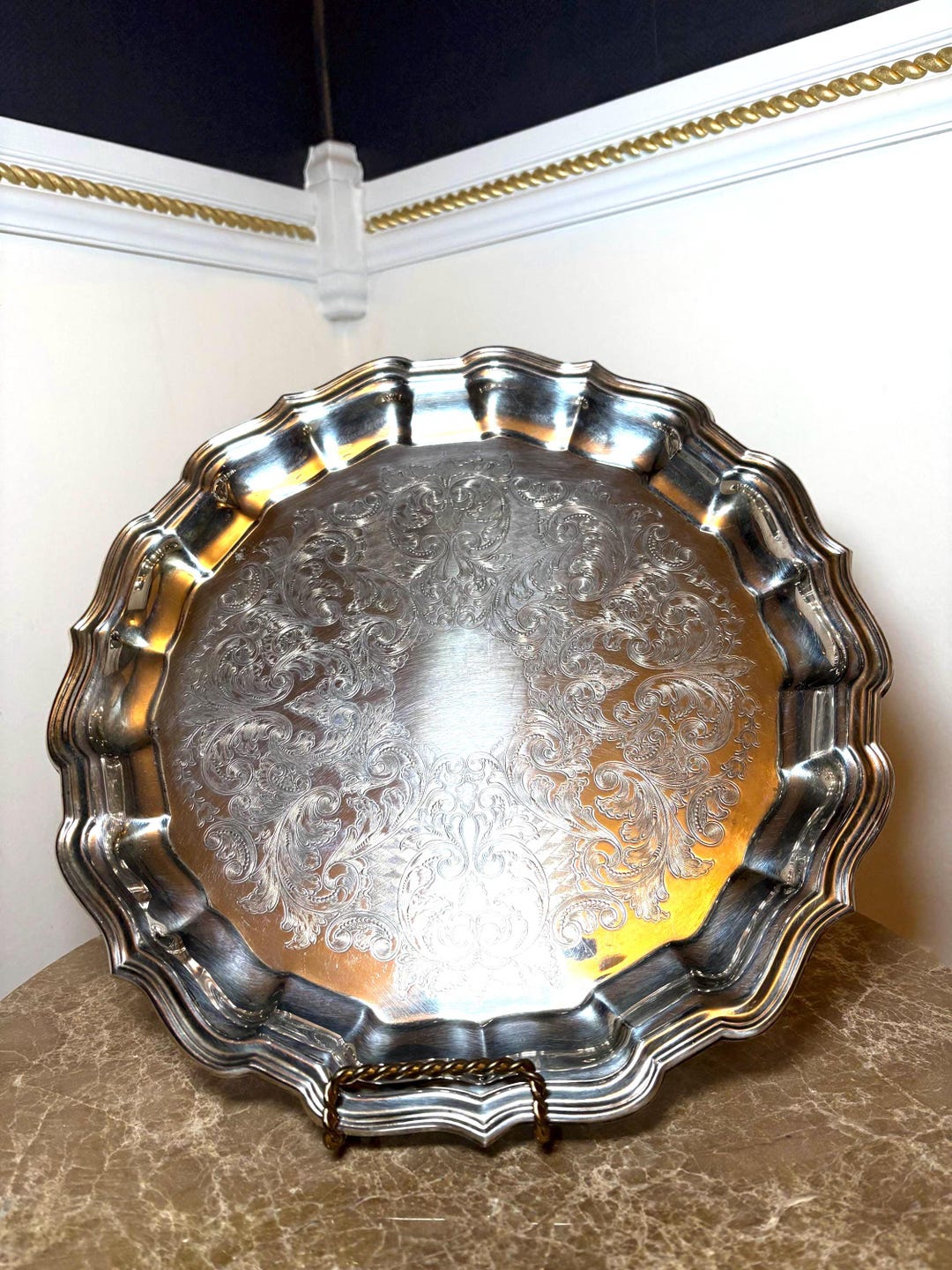 Vintage Sheffield Silver Company Serving Platter Ornate Engraved ...