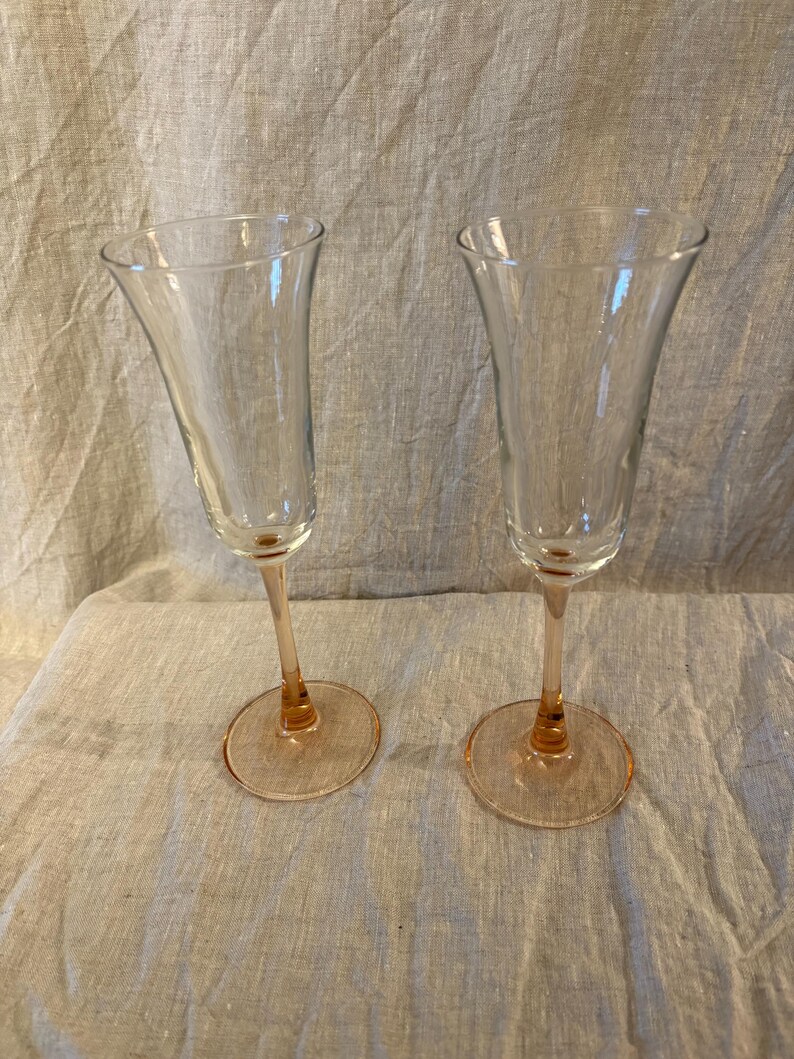 Vintage Champagne Flutes Set | Amber Stem Toasting Glasses, Mid Century ...