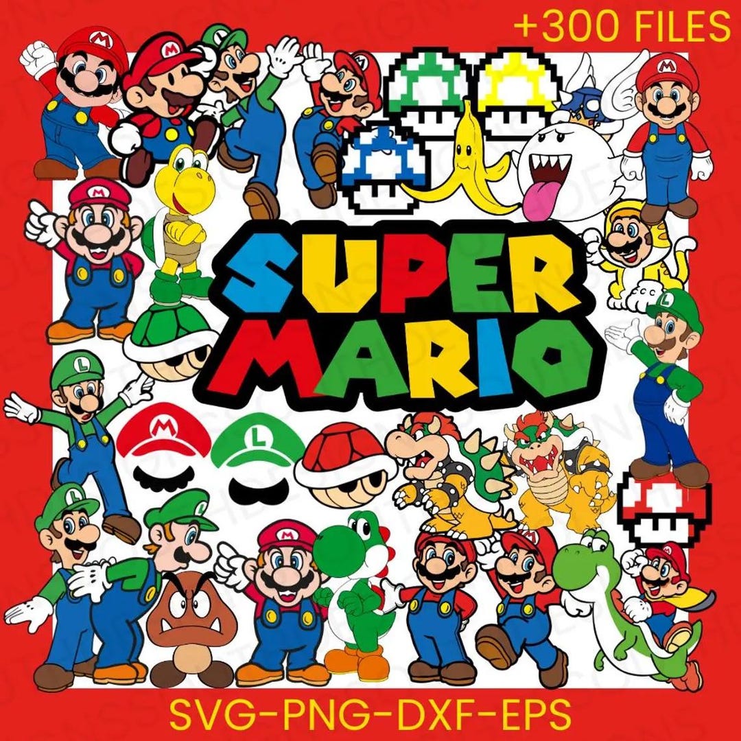 Mario +300 Cliparts Bundle + Alphabet: SVG Cut Files for Cricut ...
