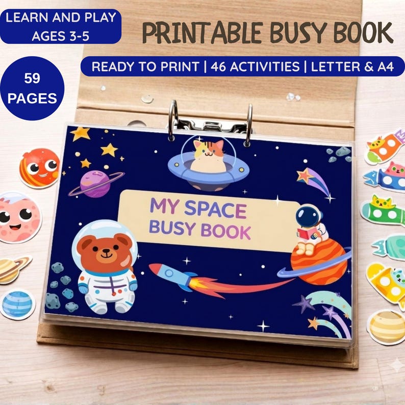Space Busy Book for Toddlers, Printable Preschool Activities, Ages 3-5 ...