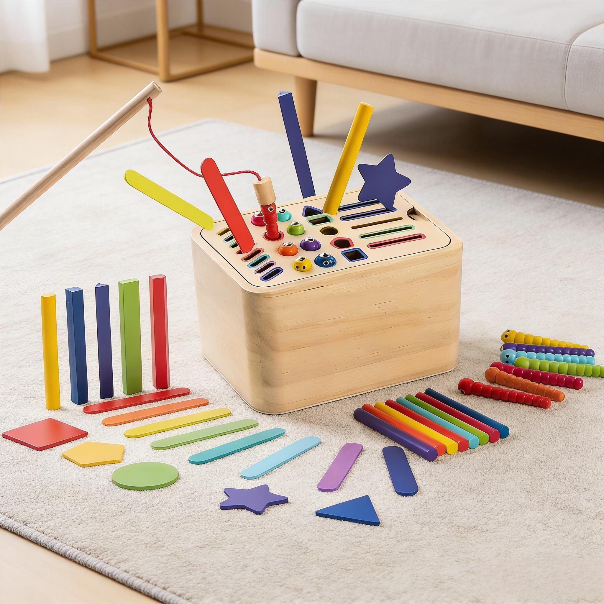 Wooden Color Sorting Box Toy – Stick Coin Toss Puzzle, Multifunctional ...