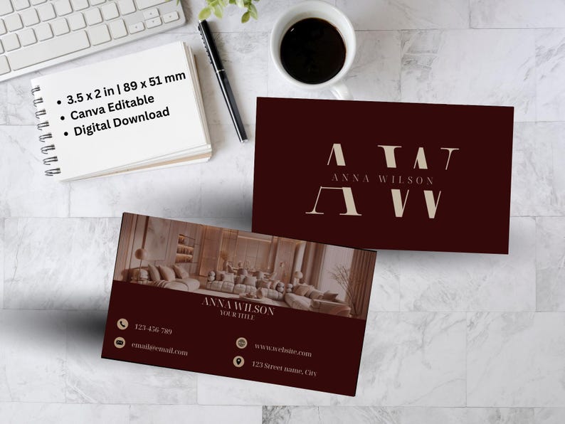 Luxury Real Estate Business Card Template | Burgundy & Gold | Canva ...
