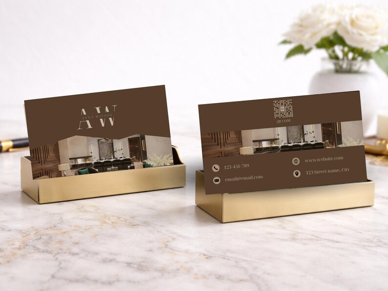Luxury Real Estate Business Card Template | Brown & Beige Canva ...