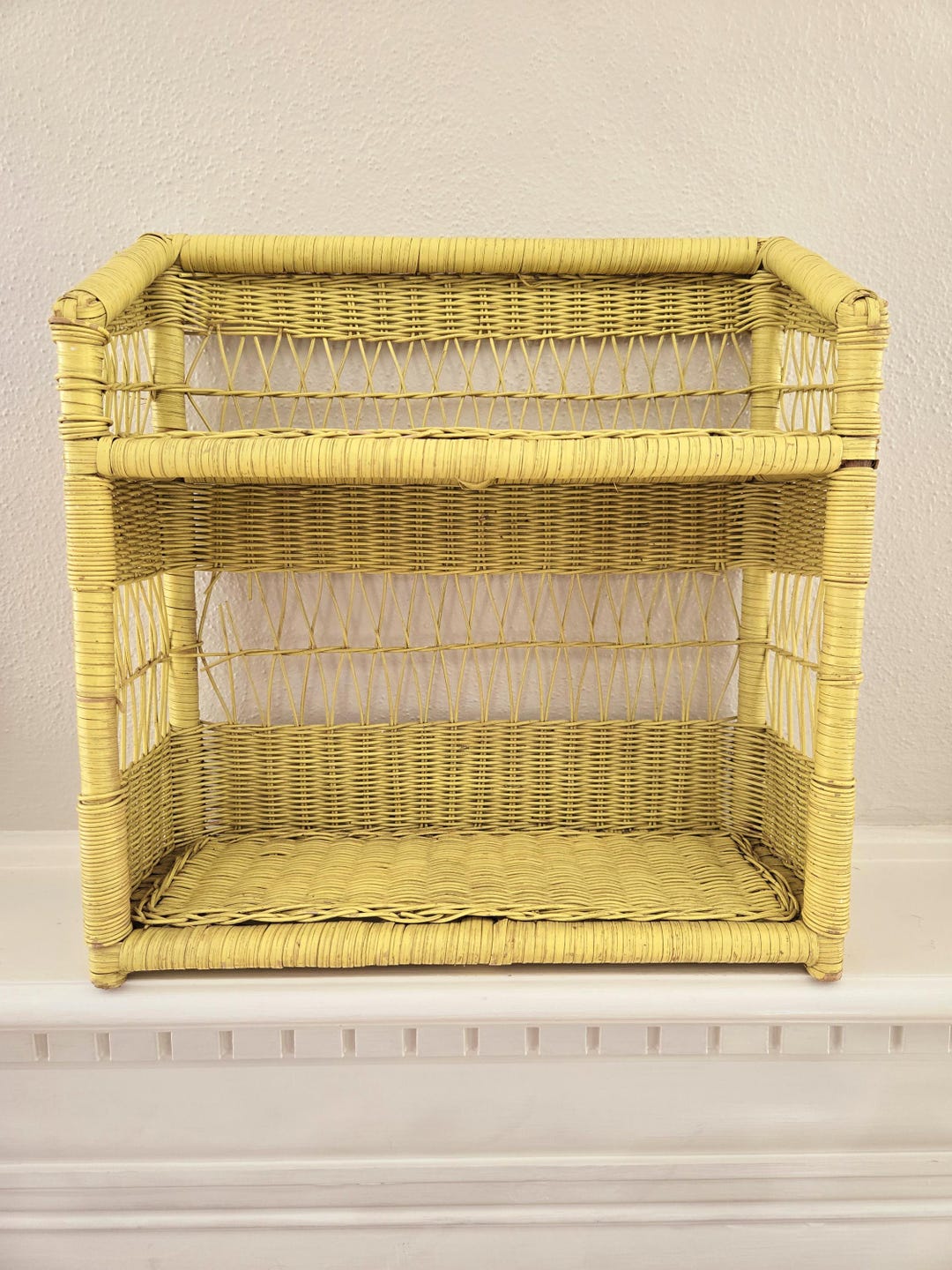 Wicker Yellow Shelf-vintage Wicker Shelf--wicker Bathroom Shelf--two ...