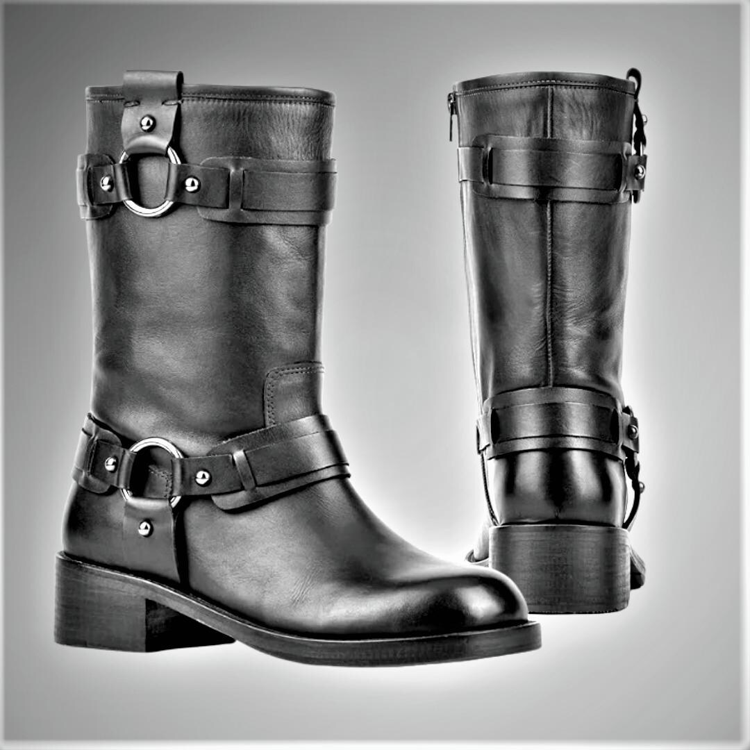 Handmade Vintage Leather Biker Boots, Black Harness, Western Style - Etsy