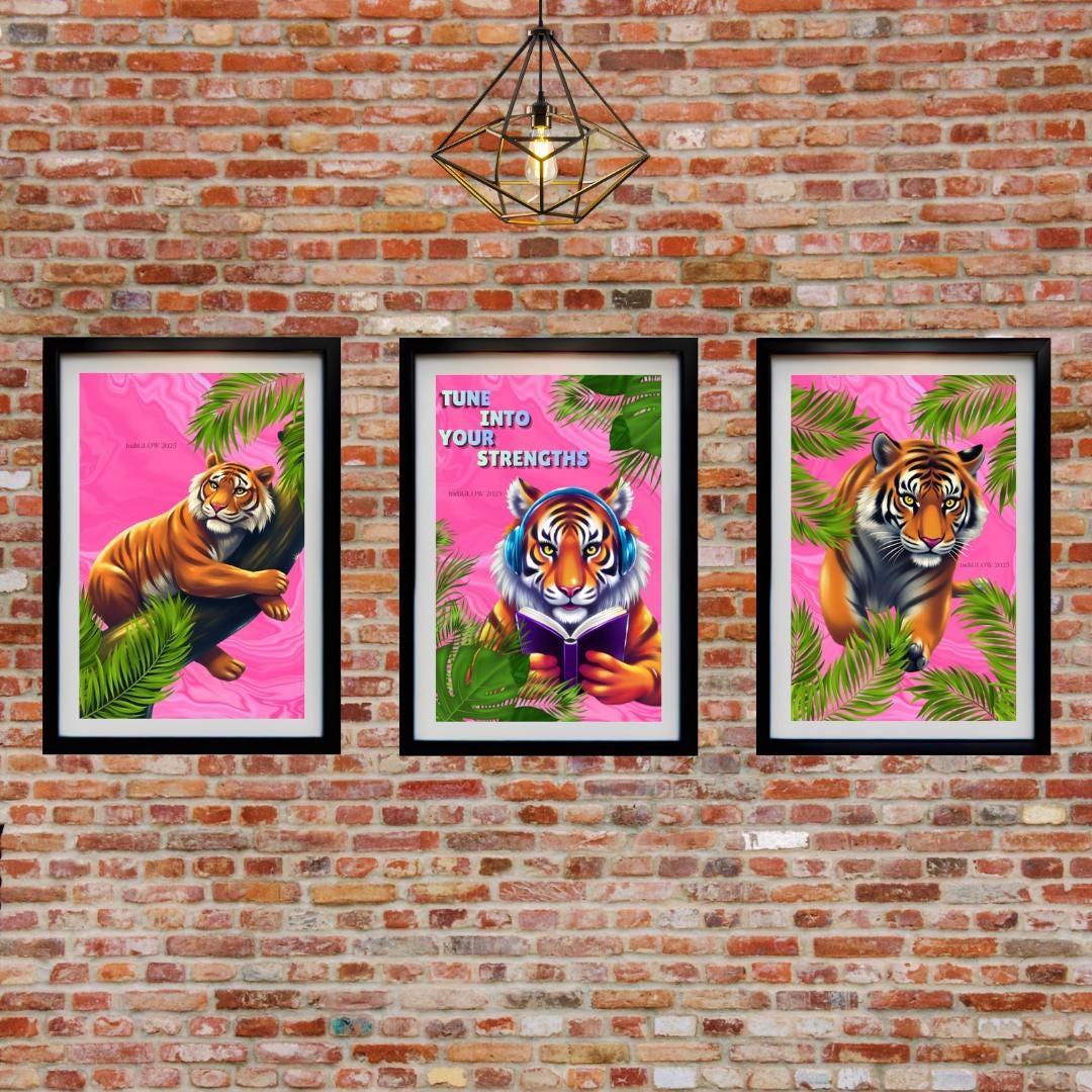 Therapy Office Wall Art Set of 3, Inspirational Tiger Prints, Mental ...