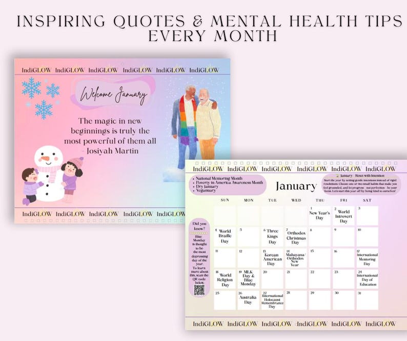 Inspiring Mental Health Calendar | Monthly Wellness Tips (digital ...