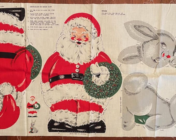 Vintage Christmas Fabric Panel for Stuffed Pillow Dolls -- Santa and ...