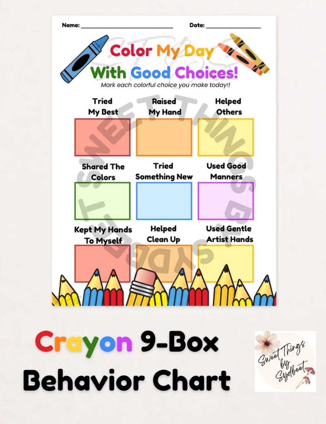 Crayon Behavior Chart for Kids | Printable Positive Choices Chart ...