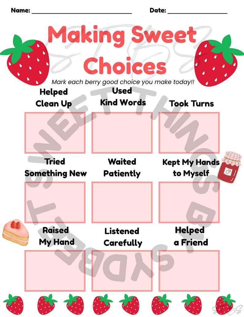 Strawberry Behavior Chart for Kids | Printable Positive Choices Chart ...