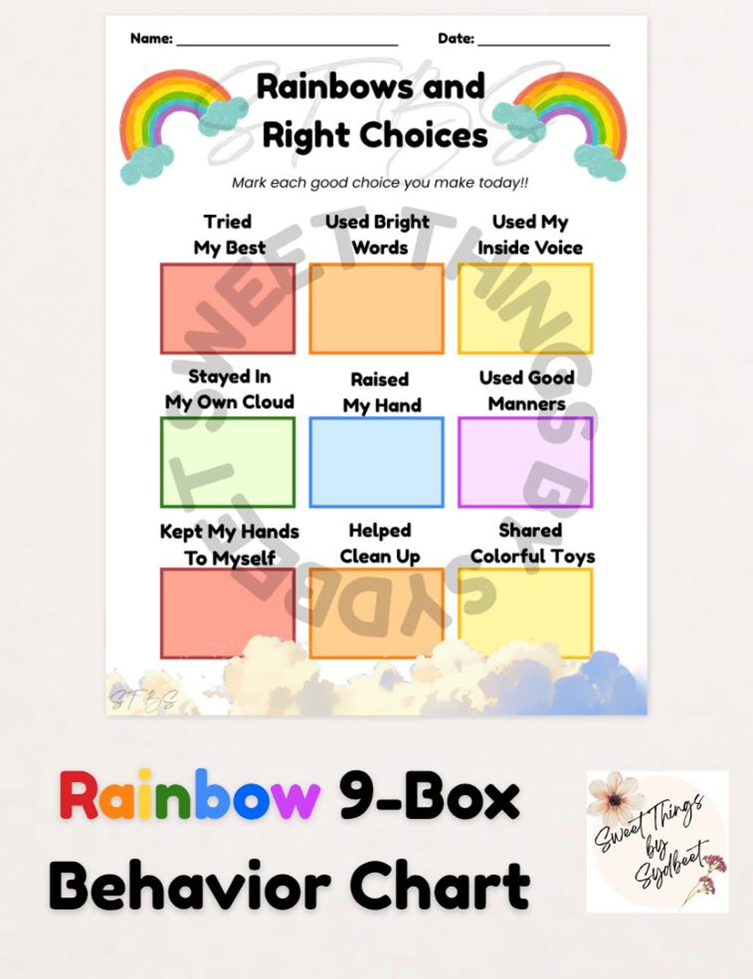 Rainbow Behavior Chart for Toddlers | Printable Reward System (instant ...