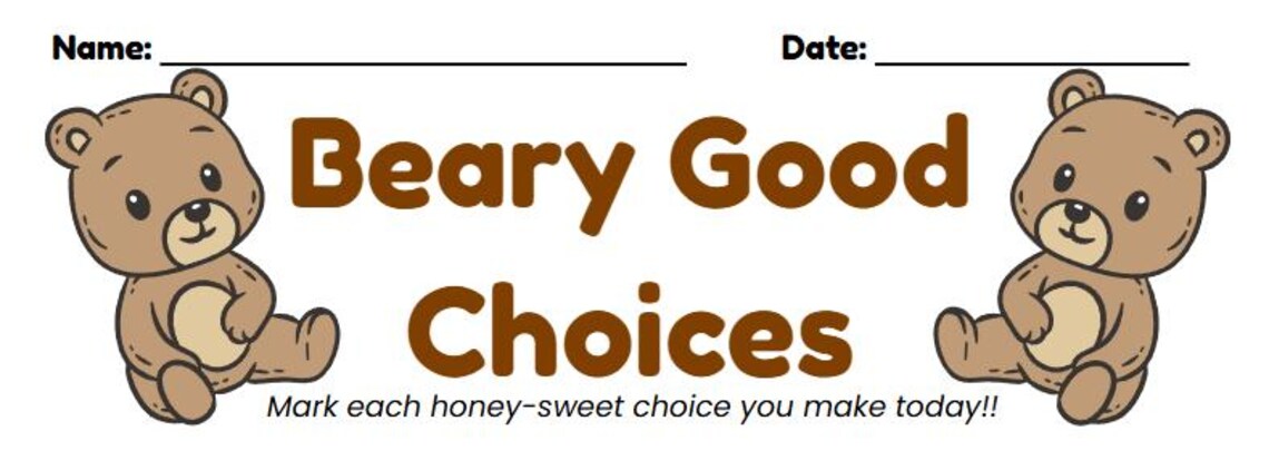 Bear Behavior Chart for Kids | Printable Positive Choices Chart ...