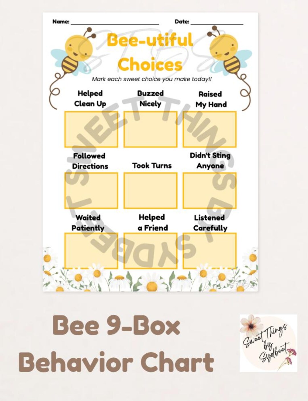 Bee Behavior Chart for Toddlers | Printable Reward System (instant ...