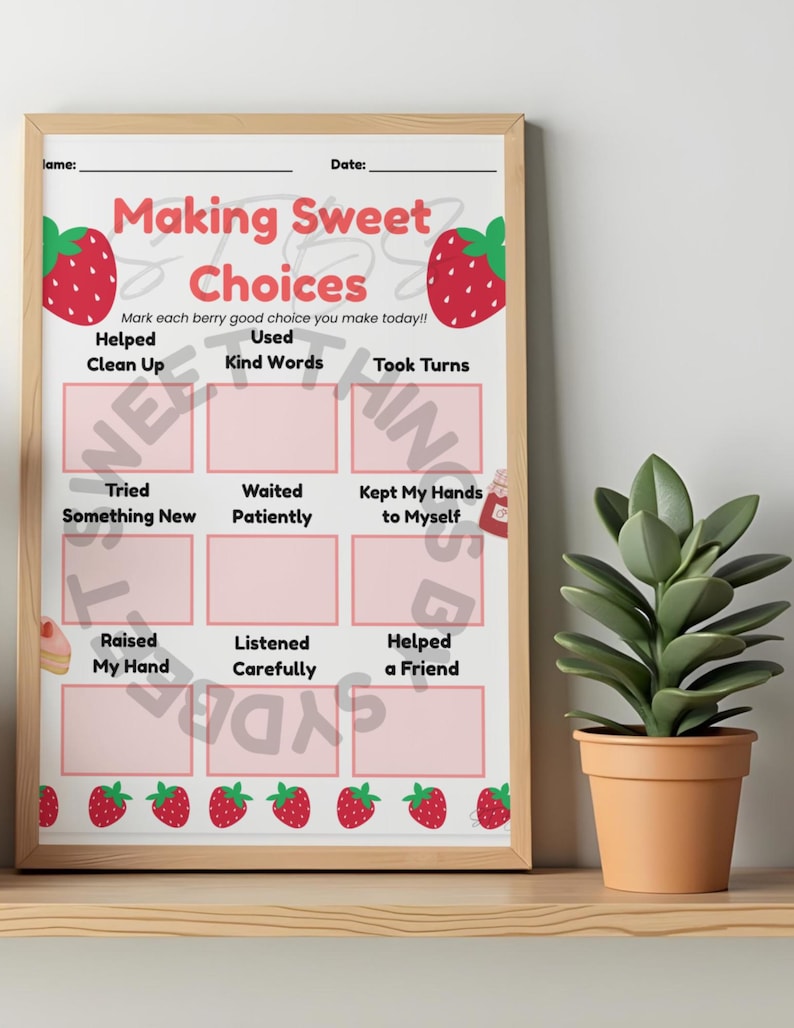 Strawberry Behavior Chart for Kids | Printable Positive Choices Chart ...