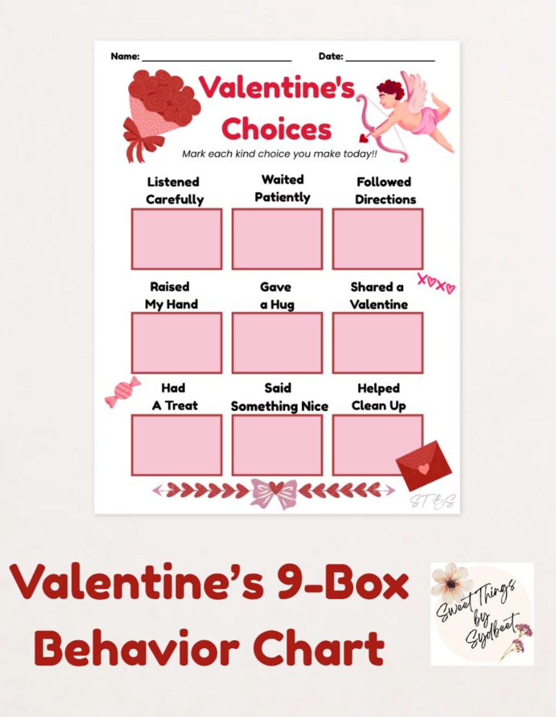 Valentine's Day Behavior Chart for Kids | Printable Positive Choices ...