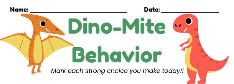 Dinosaur Behavior Chart for Kids | Printable Positive Choices Chart ...