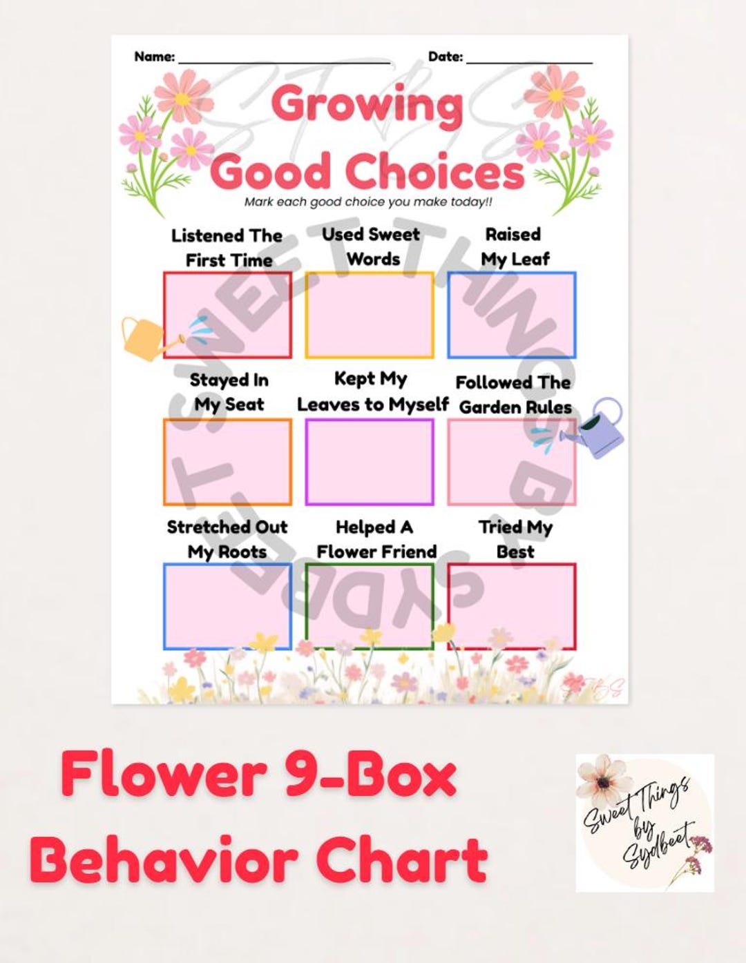 Flower Behavior Chart for Kids | Printable Positive Choices Chart ...
