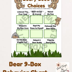 Bear Behavior Chart for Kids | Printable Positive Choices Chart ...