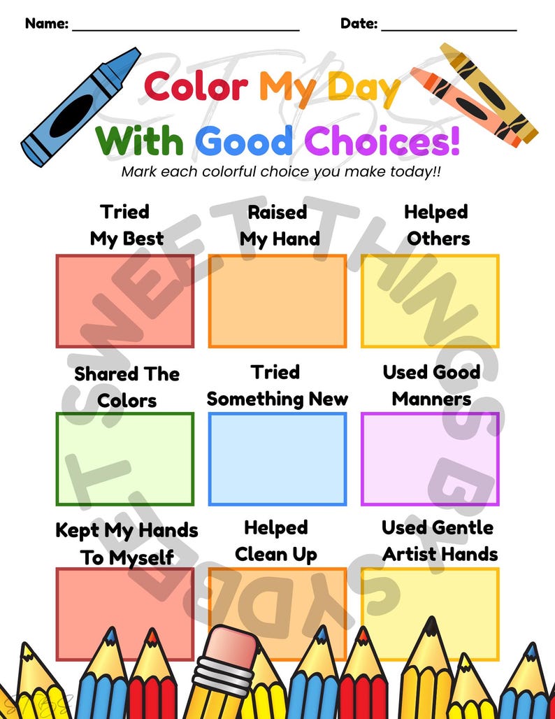 Crayon Behavior Chart for Kids | Printable Positive Choices Chart ...