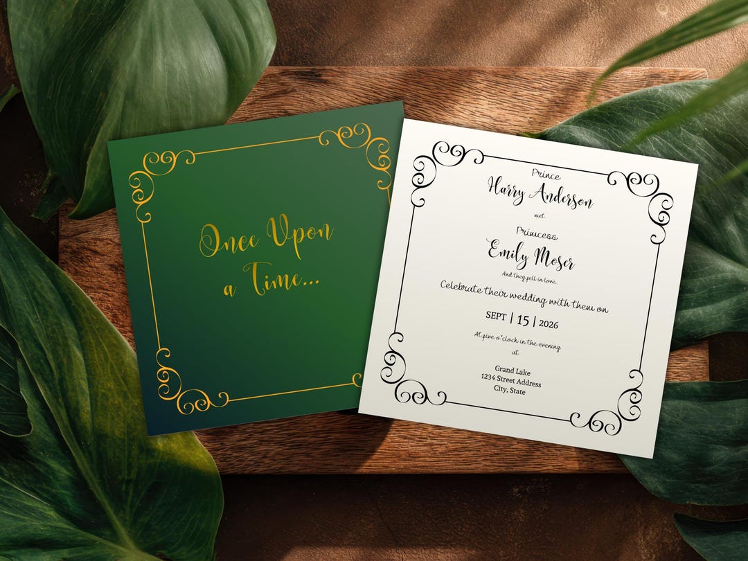 Regal Green Wedding Invitation Template – Fairytale Canva Invite ...