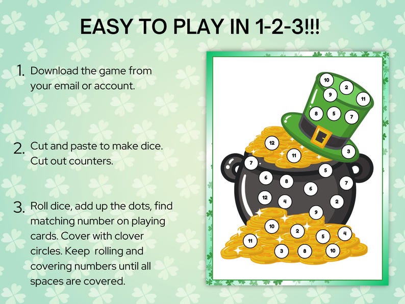 St. Patrick’s Day Roll and Cover Math Game for Kids, Printable Dice ...