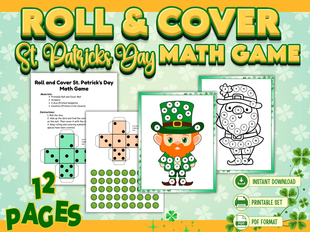 St. Patrick’s Day Roll and Cover Math Game for Kids, Printable Dice ...