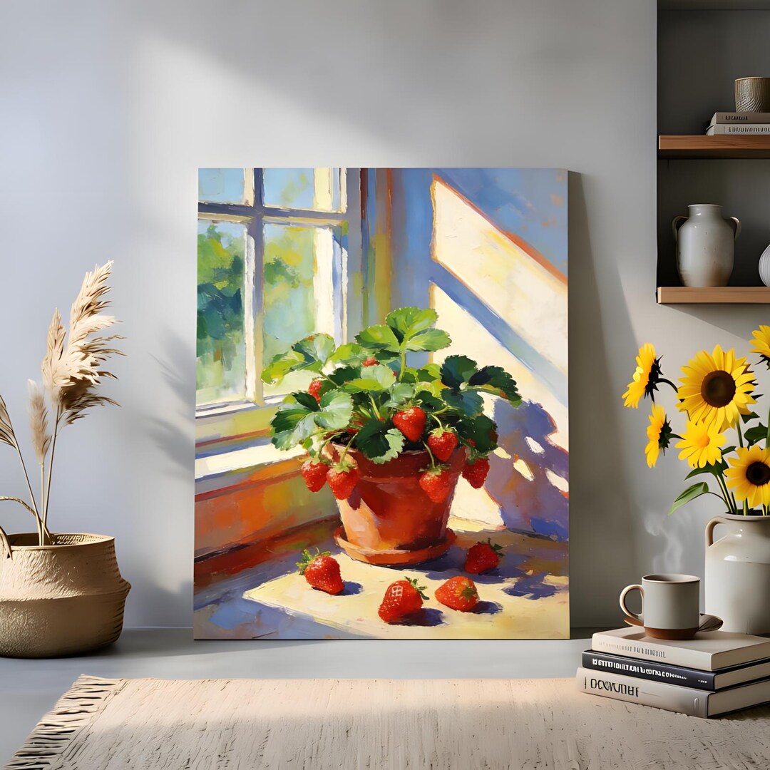 Strawberry Plant Paint by Number Kit Sunlit Window Still Life Canvas ...