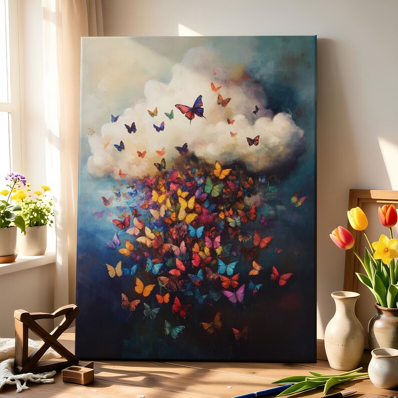 Numéro de nuage coloré papillon par kit de peinture adulte, art mural ...