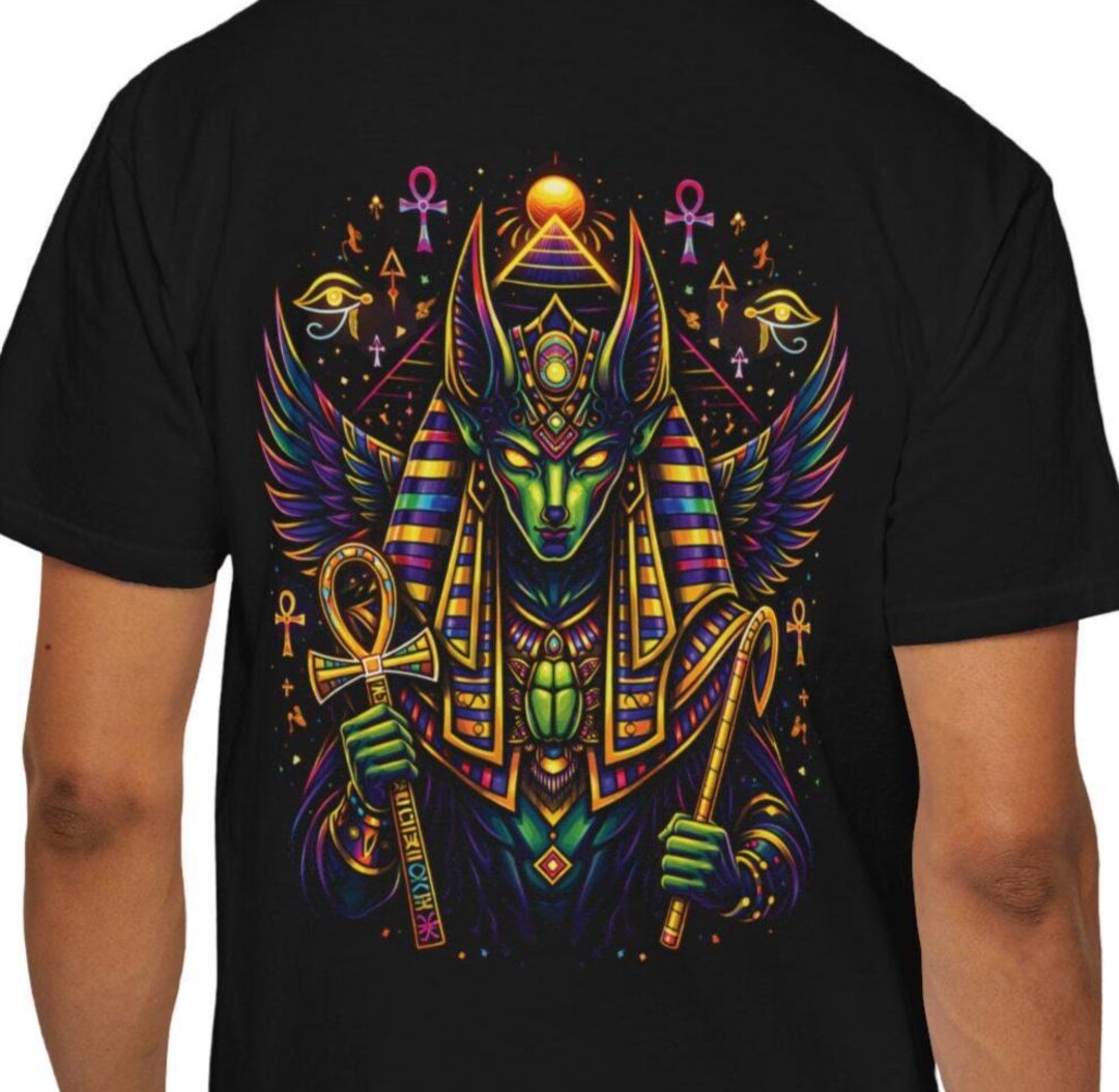 Neon Anubis Pharaoh T-shirt | Egyptian God Jackal Design - Etsy