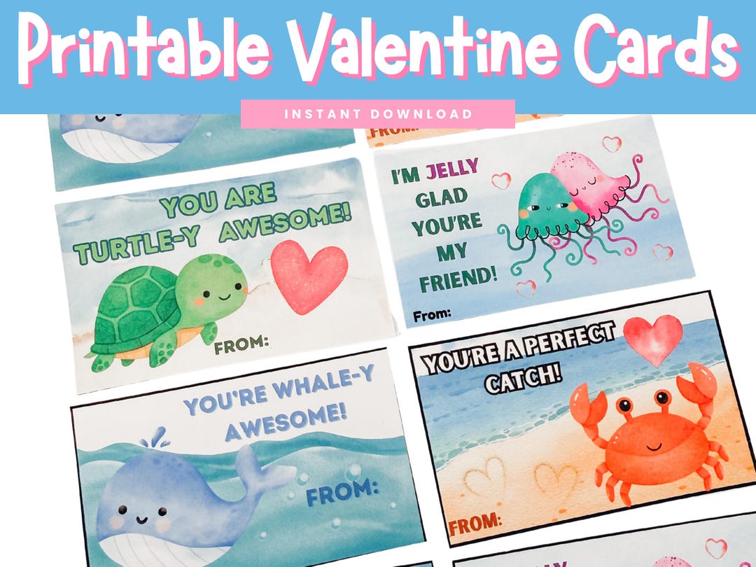 Printable Ocean Valentine Cards, Valentine Tags, Valentine's Cards for ...