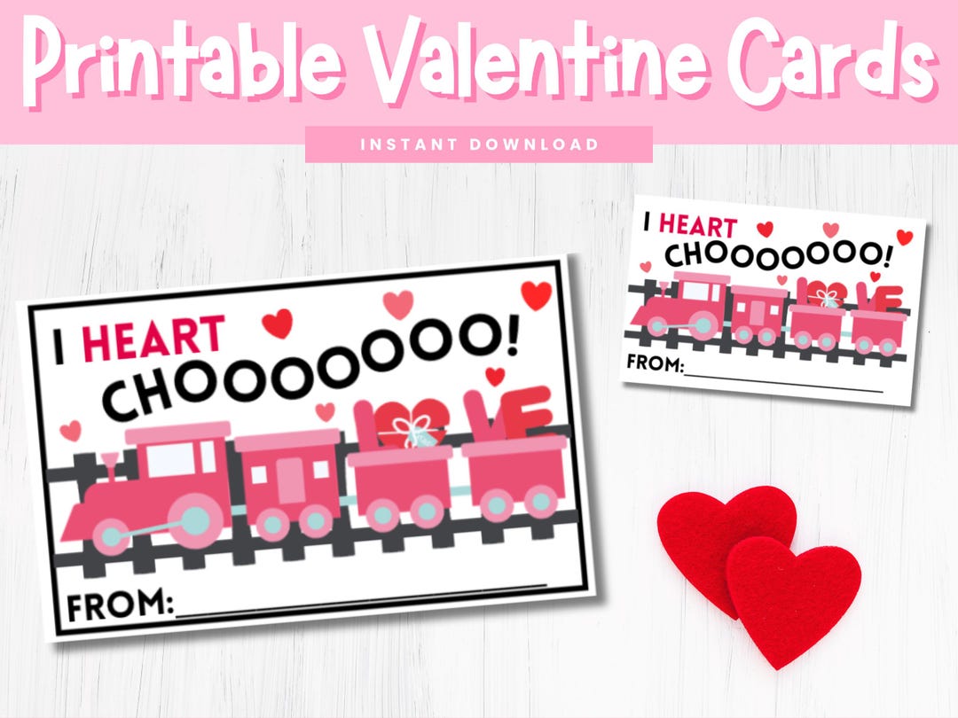 Printable Train Valentine Cards, Valentine Tags, Valentine's Cards for ...