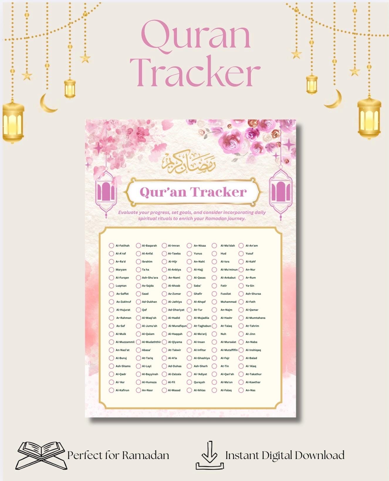 Ramadan Qur'an Tracker Printable | Islamic Reading Checklist (PDF ...