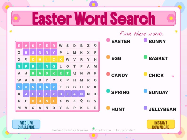 Easter Word Search Printable | Kids Easter Activity Sheet | Instant ...