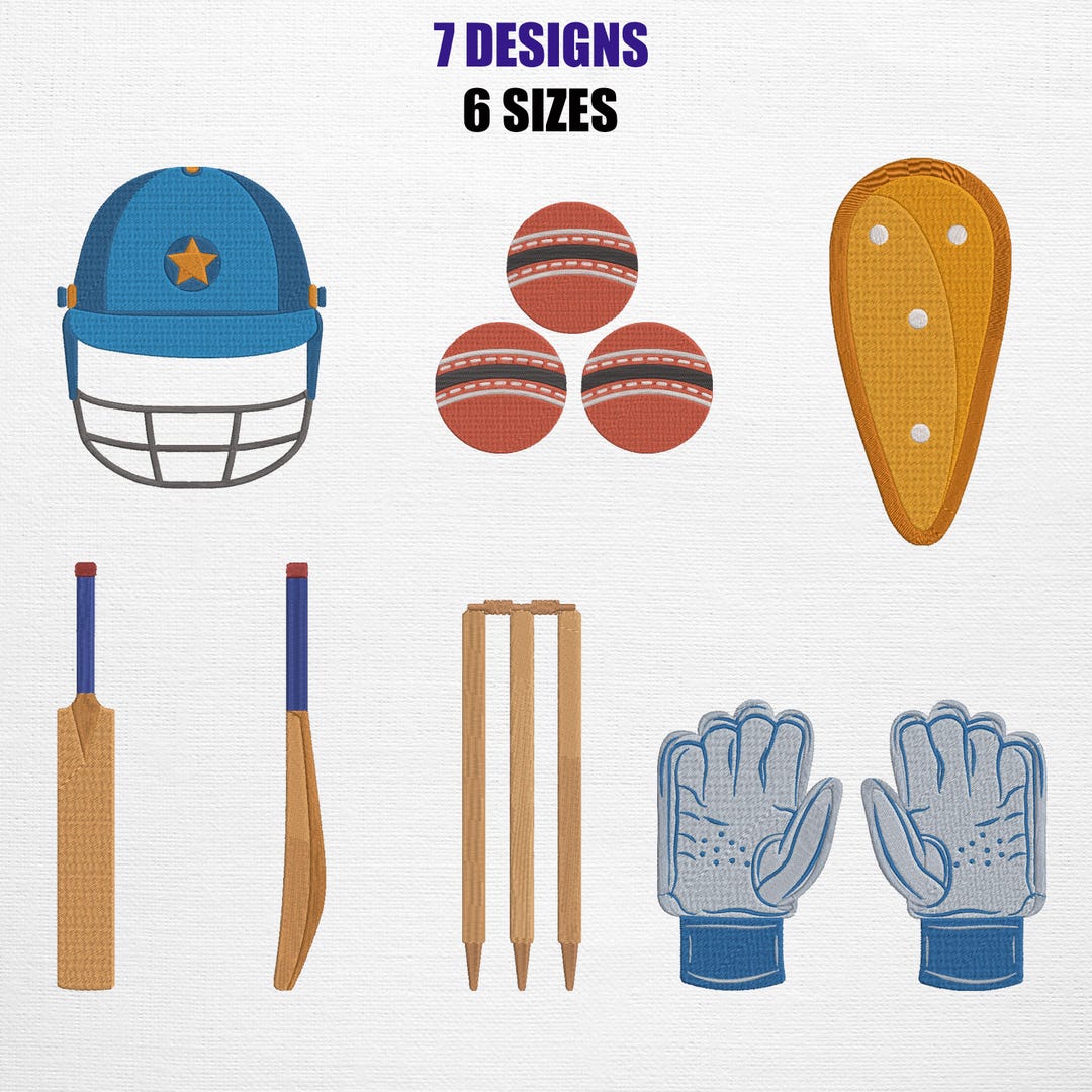 Cricket Equipment Embroidery Designs | Sports Machine File (7 Designs ...