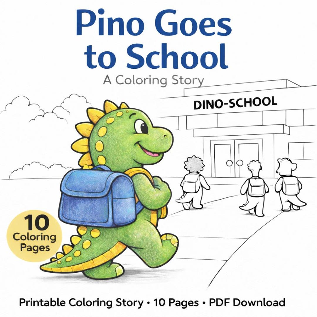 Dinosaur Coloring Pages for Kids – Pino Goes to School | School Routine ...