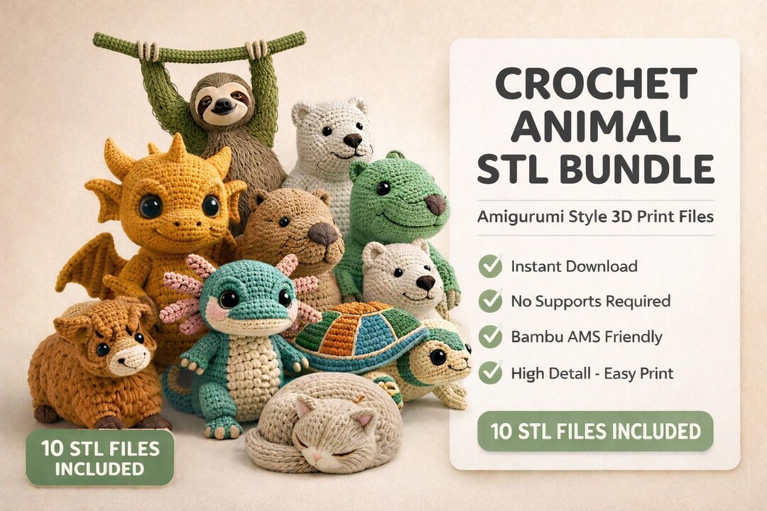 10 Knitted Animal STL Bundle | Amigurumi Style Animals | 3D Printable ...
