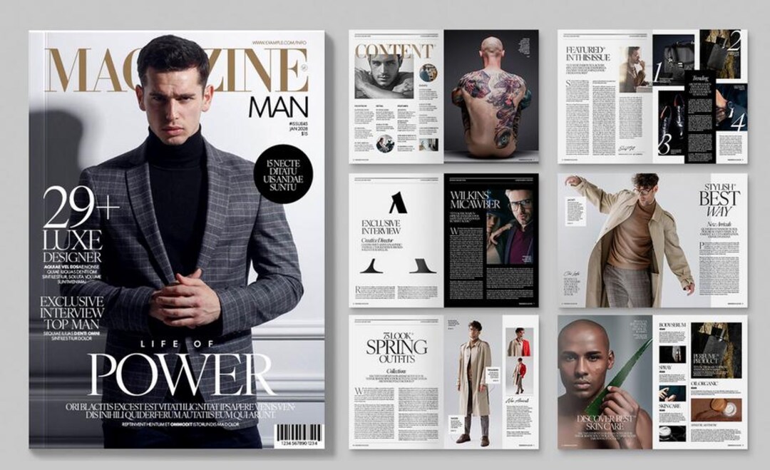 Editable Men's Fashion Magazine Indesign Template - Etsy