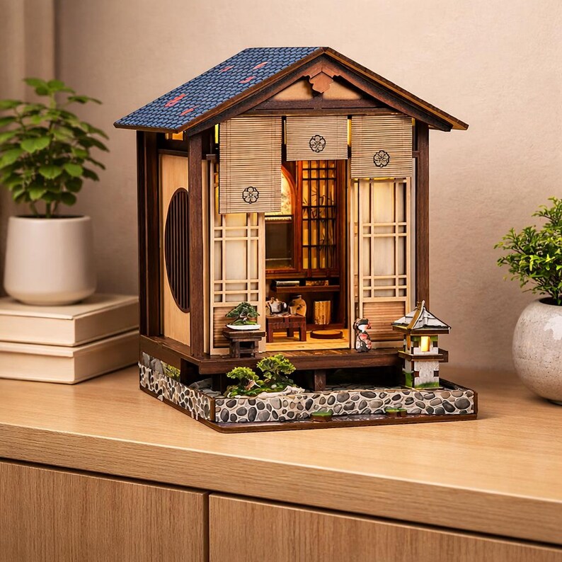 Japanese Moss Lantern Book Nook Kit With LED – DIY Wooden Miniature ...