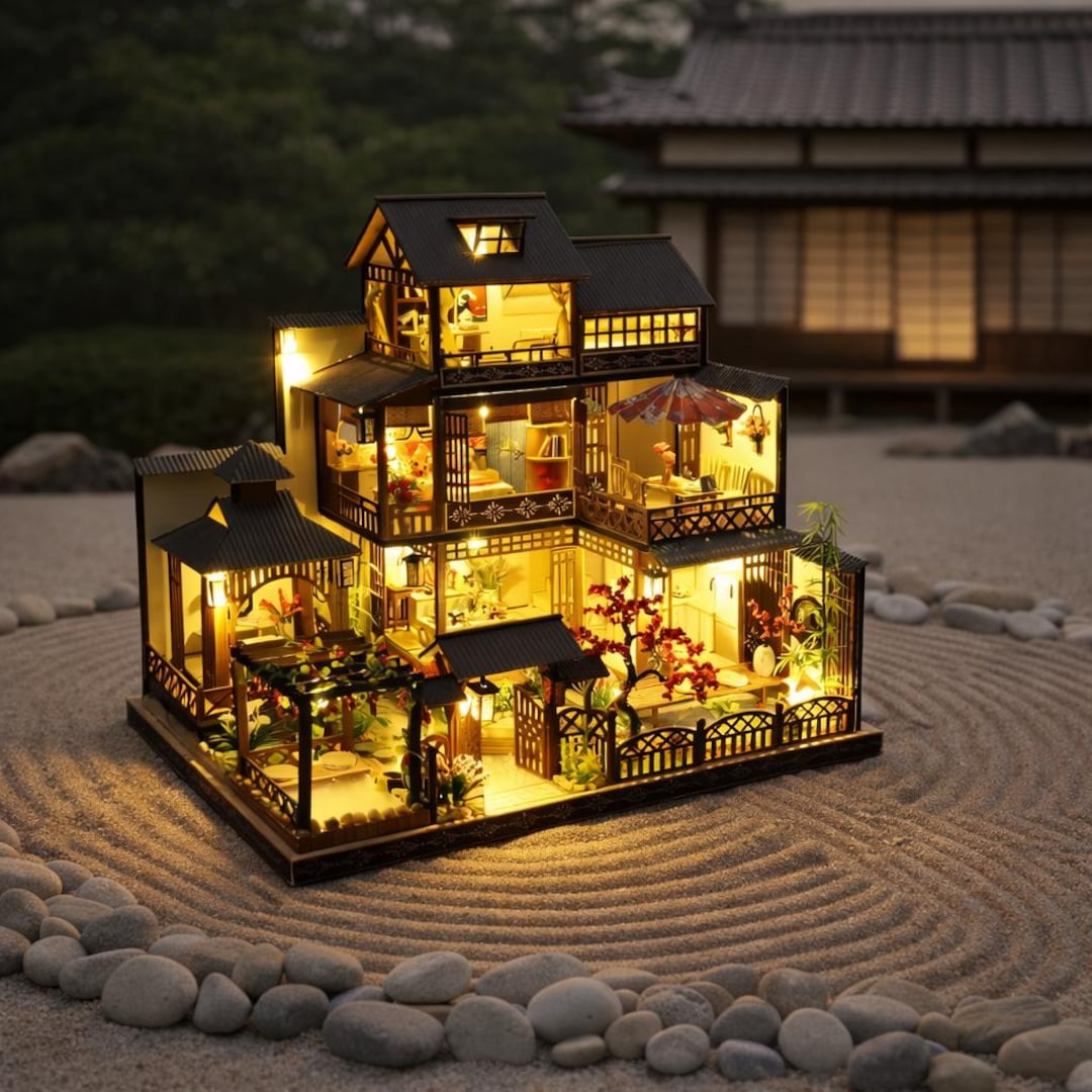 Large Japanese Style Miniature Dollhouse Kit – DIY Wooden 3D Puzzle ...