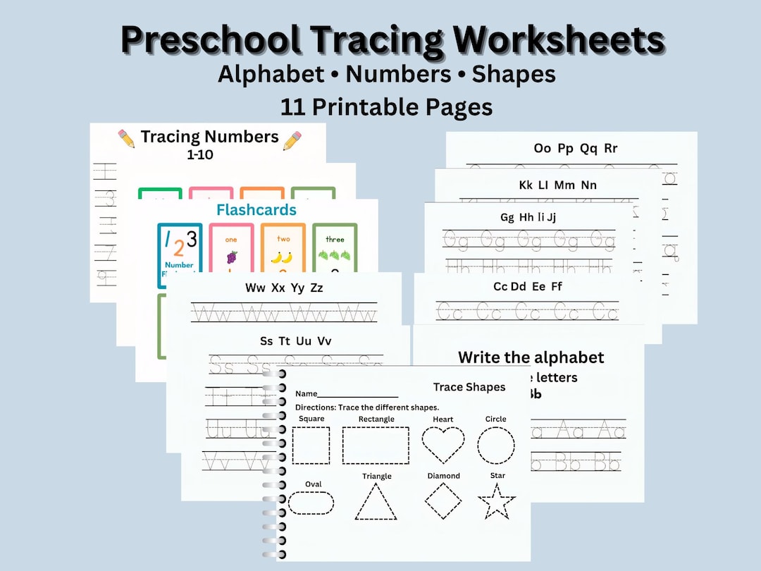 Preschool Tracing Worksheets Pack | Alphabet, Numbers, Shapes (digital ...