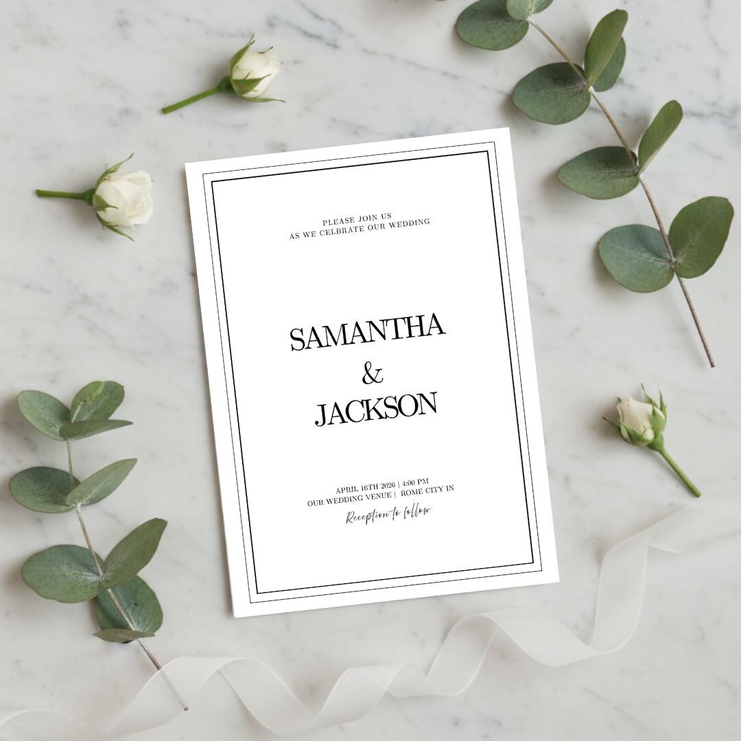 Wedding Invitation Set | Minimalist | Black & White Canva Template ...