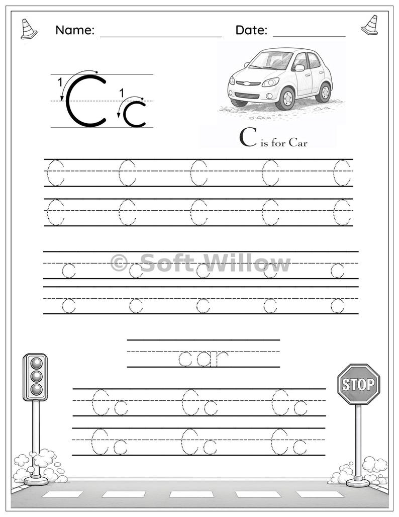 26 Printable Vehicle Theme Alphabet Tracing Worksheets. Learn Vehicles ...