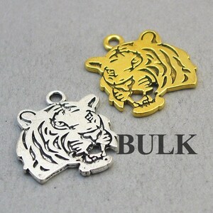 BULK 15 Tiger Charms, Wholesale Tiger Head Pendant Beads, Antique ...