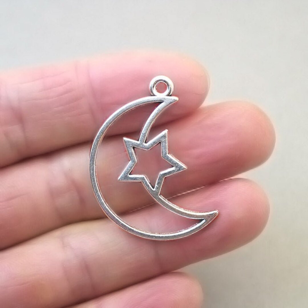 Moon Star Charms, Crescent Moon Star Pendant Beads, up to 20 Pcs ...