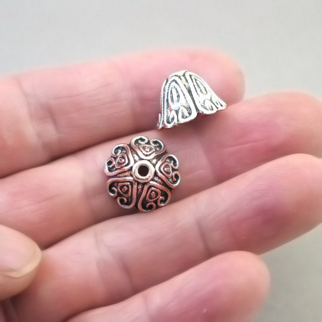 Flower Bead Caps, Bell Flower Bead Caps, up to 30 Pcs, Antique Silver ...