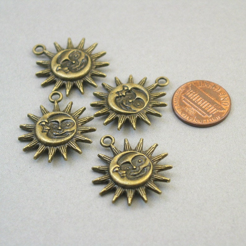 Sun Moon Charms, Sun Moon Face Pendant Beads, up to 15 Pcs, Antique ...