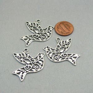 Dove Charms, Large Filigree Peace Dove Pendant Beads, up to 15 Pcs ...