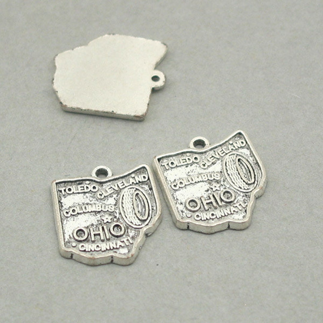 Ohio Charms, Ohio State Map Pendant Beads, up to 6 Pcs, Antique Silver ...