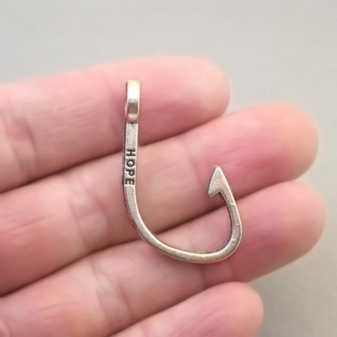 Fish Hook Charms, Large Fish Hook Pendant Beads, up to 8 Pcs, Antique ...