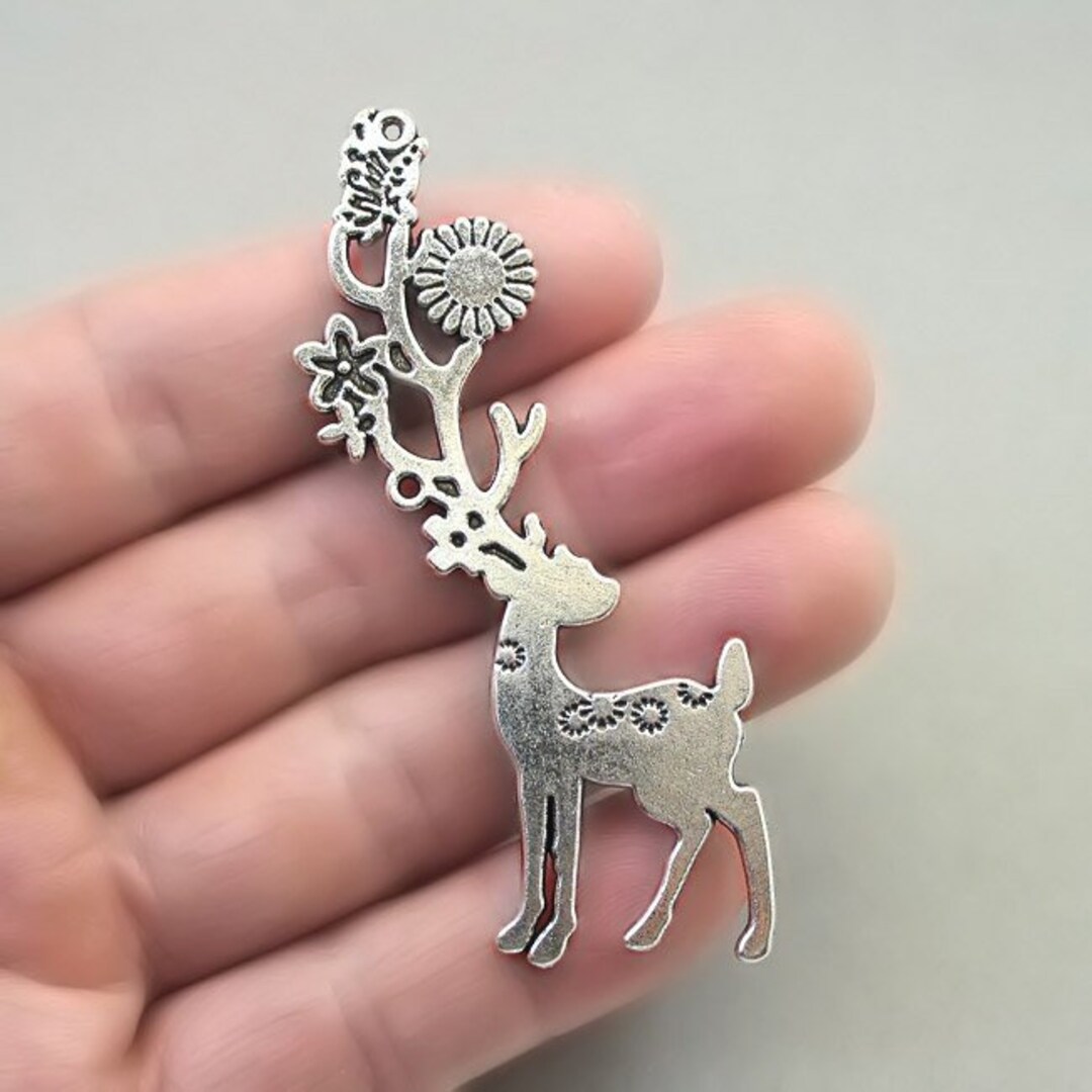 Deer Charms, Large Deer With Antler Pendant Beads, up to 8 Pcs, Antique ...